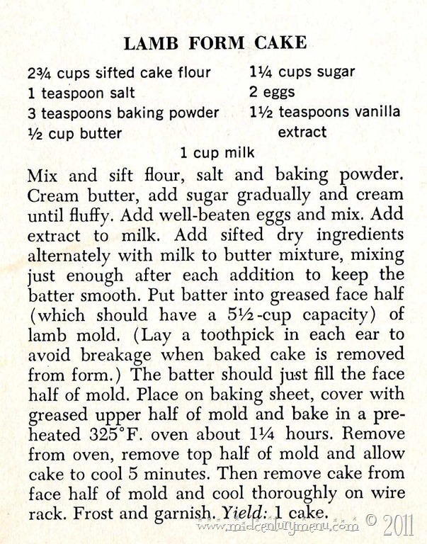 Easter Lamb Form Lambie Cake Vintage Recipe Test The Mid Century Menu